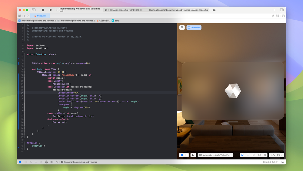 Implementing volumes in visionOS