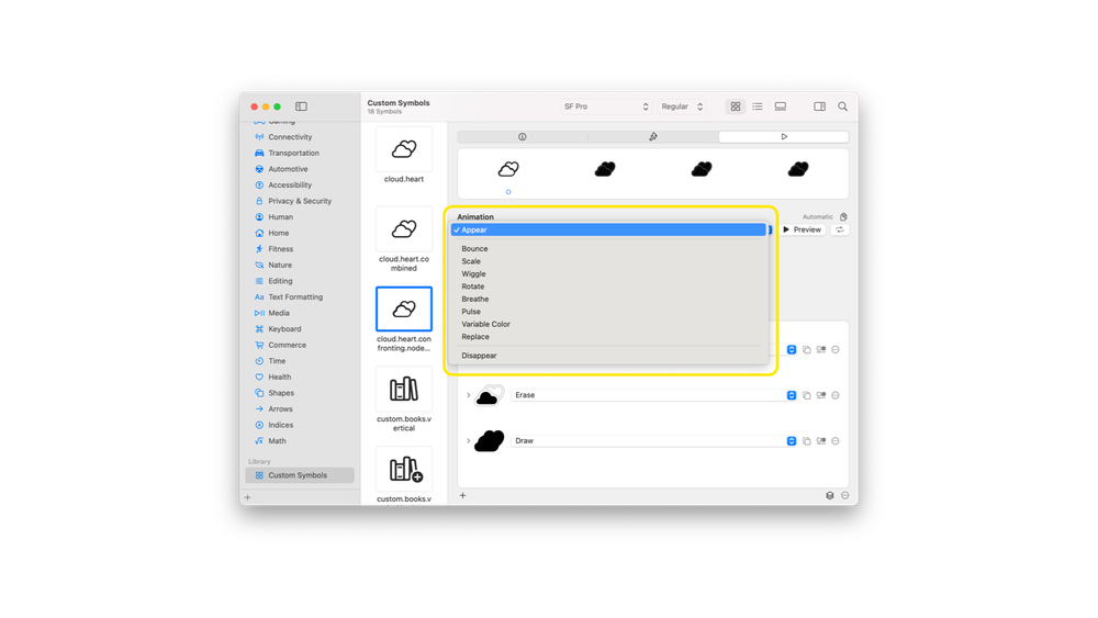 Creating animation annotations for custom SF Symbols