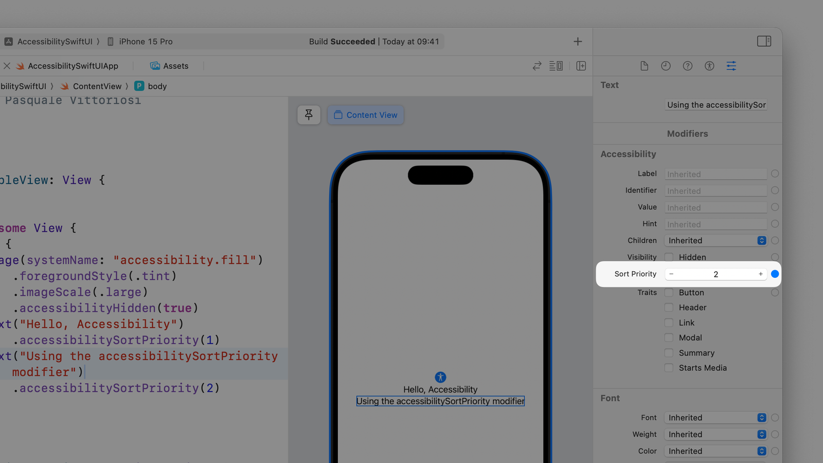 Preparing your App for VoiceOver: customizing the Sort Priority