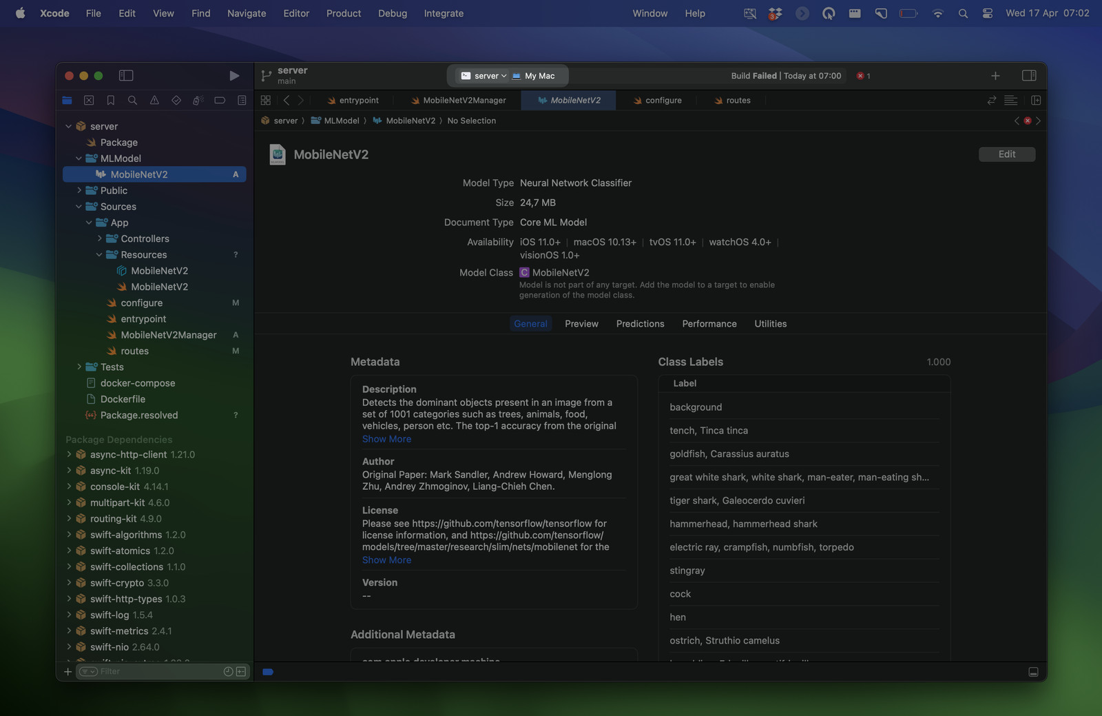 Using server-side Swift for machine learning processing