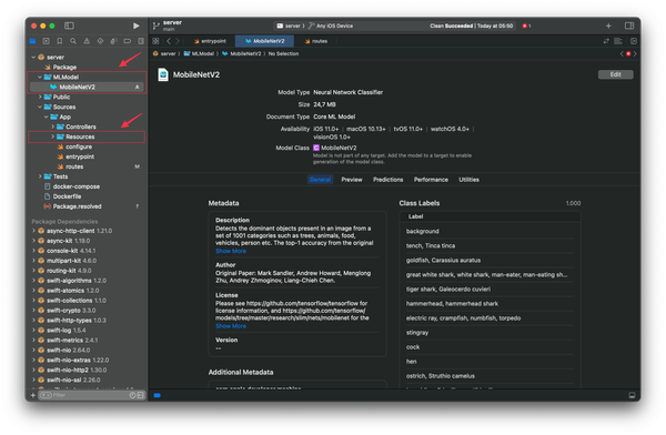 Using server-side Swift for machine learning processing